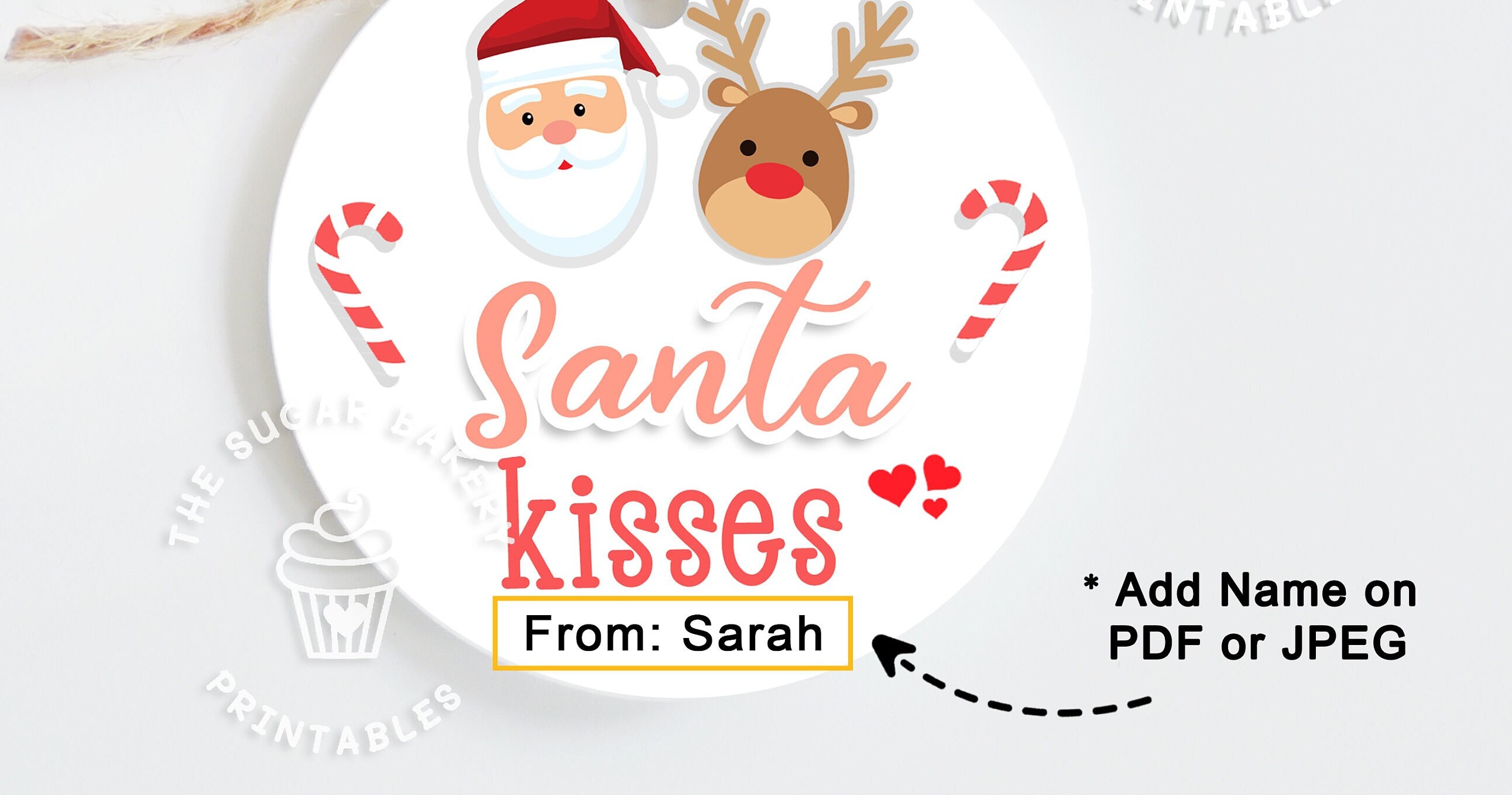 SANTA KISSES Tag, Printable Santa Kisses Cookie Tags, Santa Claus North ...