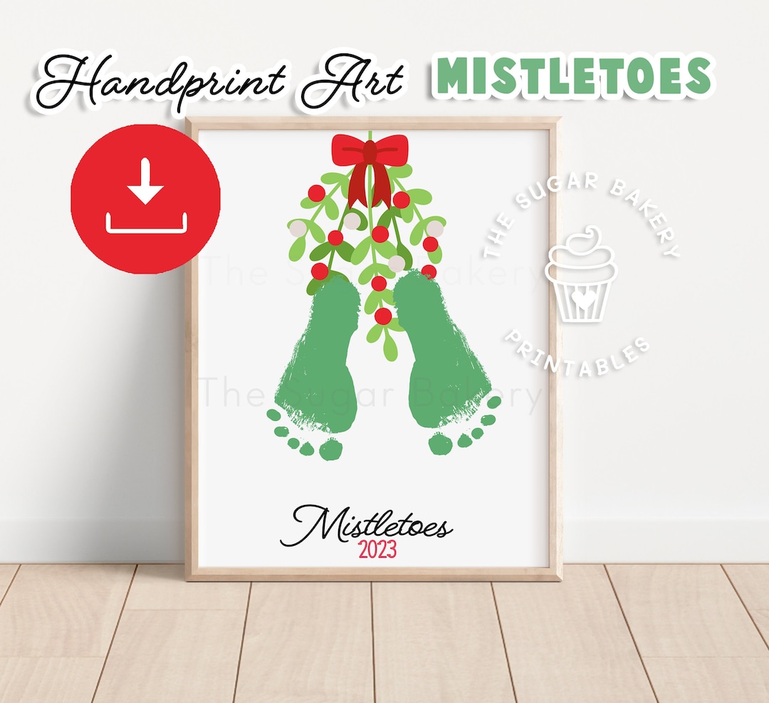 Mistletoes Footprint Art, Christmas Mistletoe Art, Mistletoes Craft ...