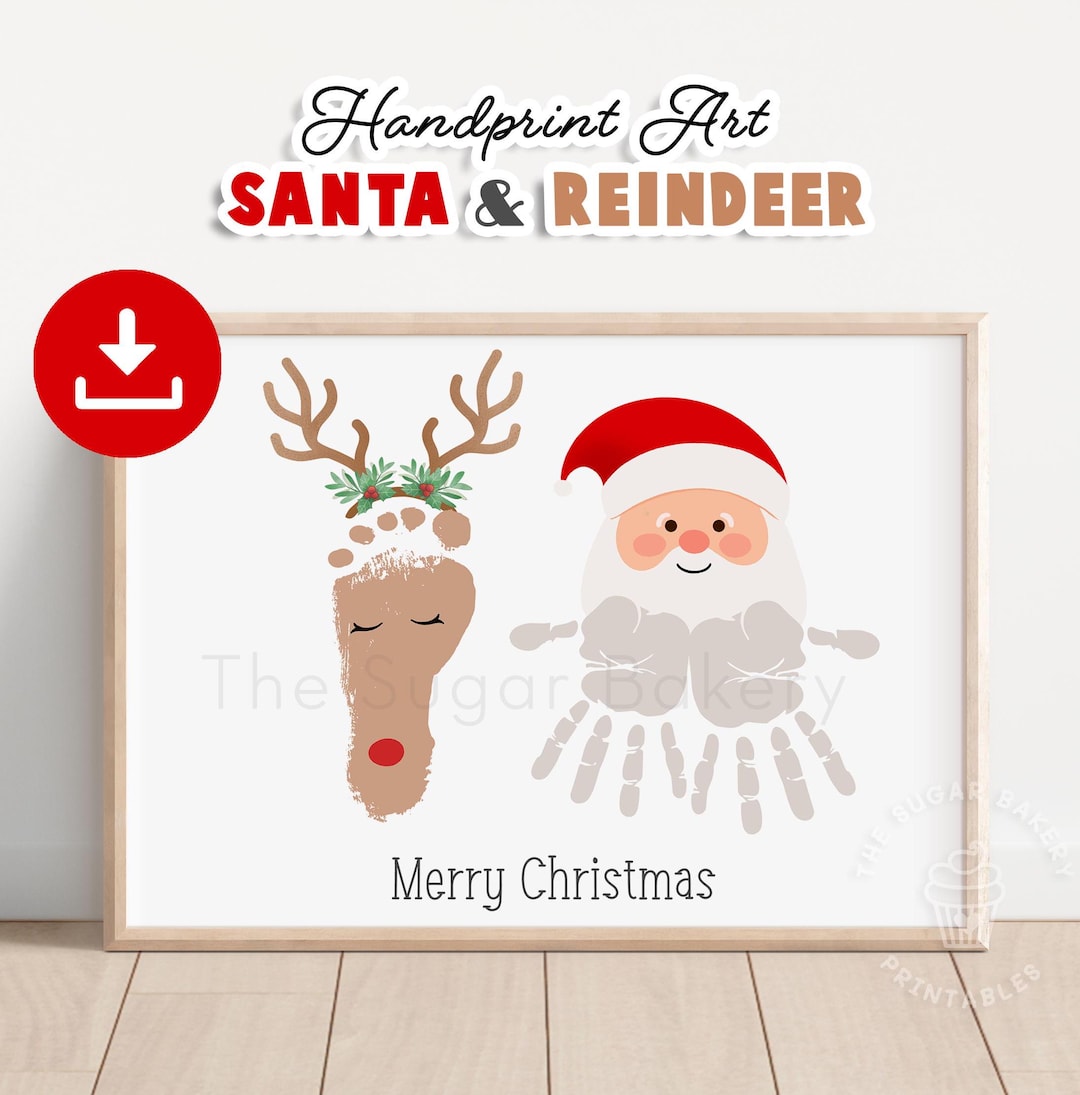 Printable Reindeer Santa Christmas Handprint Art, Footprint Handprint ...