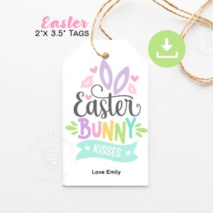 Easter Tag Printable, Bunny Kisses Gift Tag, Easter Basket Tag ...