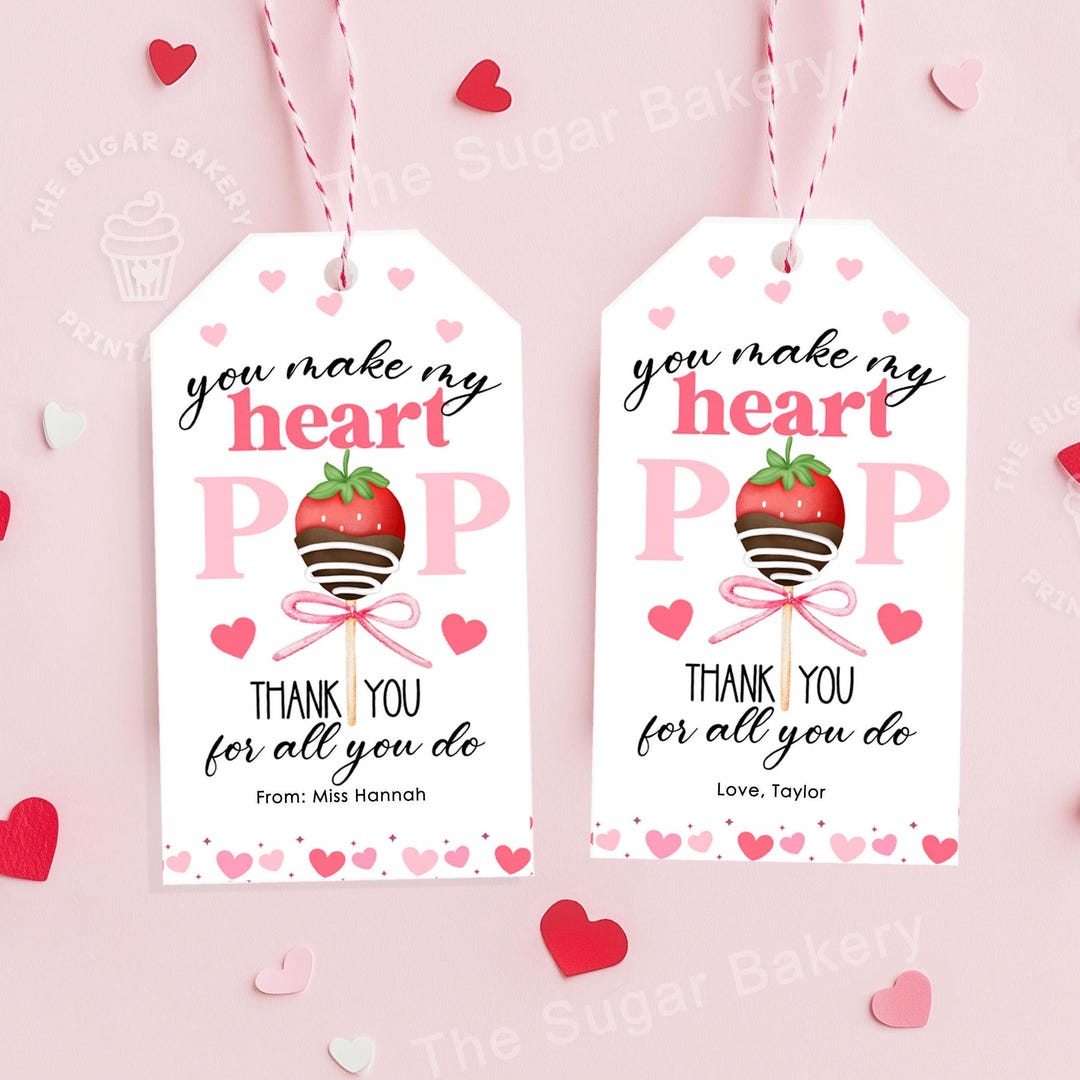 Printable Valentine Treat Tag, You Make My Heart POP TAGS, Valentine ...
