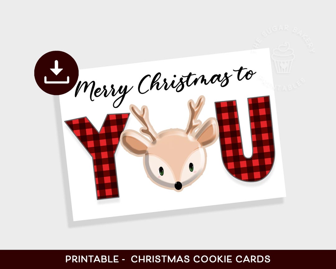 Merry Christmas to YOU Cookie Card, Reindeer Cookie Card, Buffalo Plaid ...