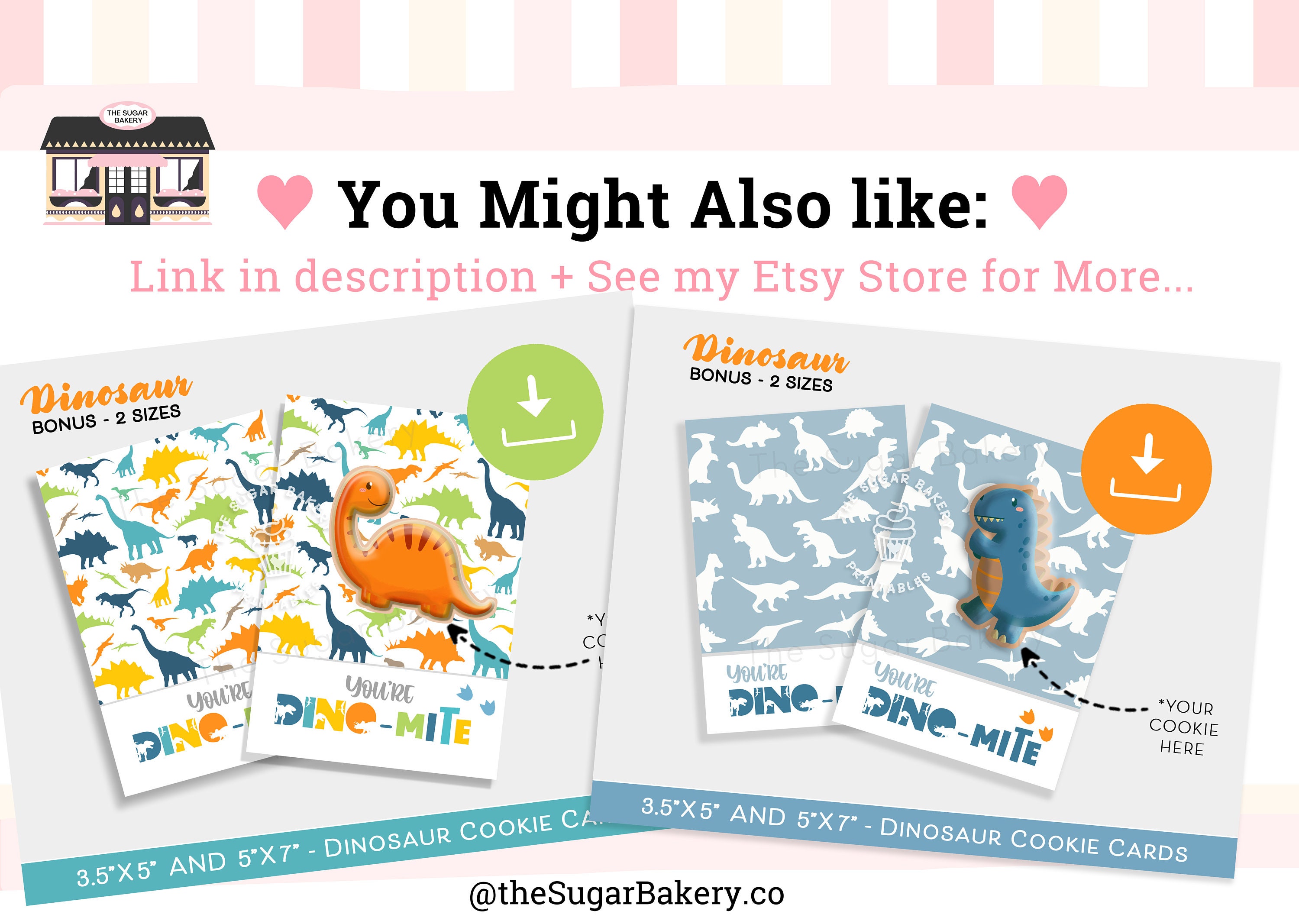 Printable Dinosaur Cookie Card, You're Dino-mite COOKIE CARD, 3.5x5 ...