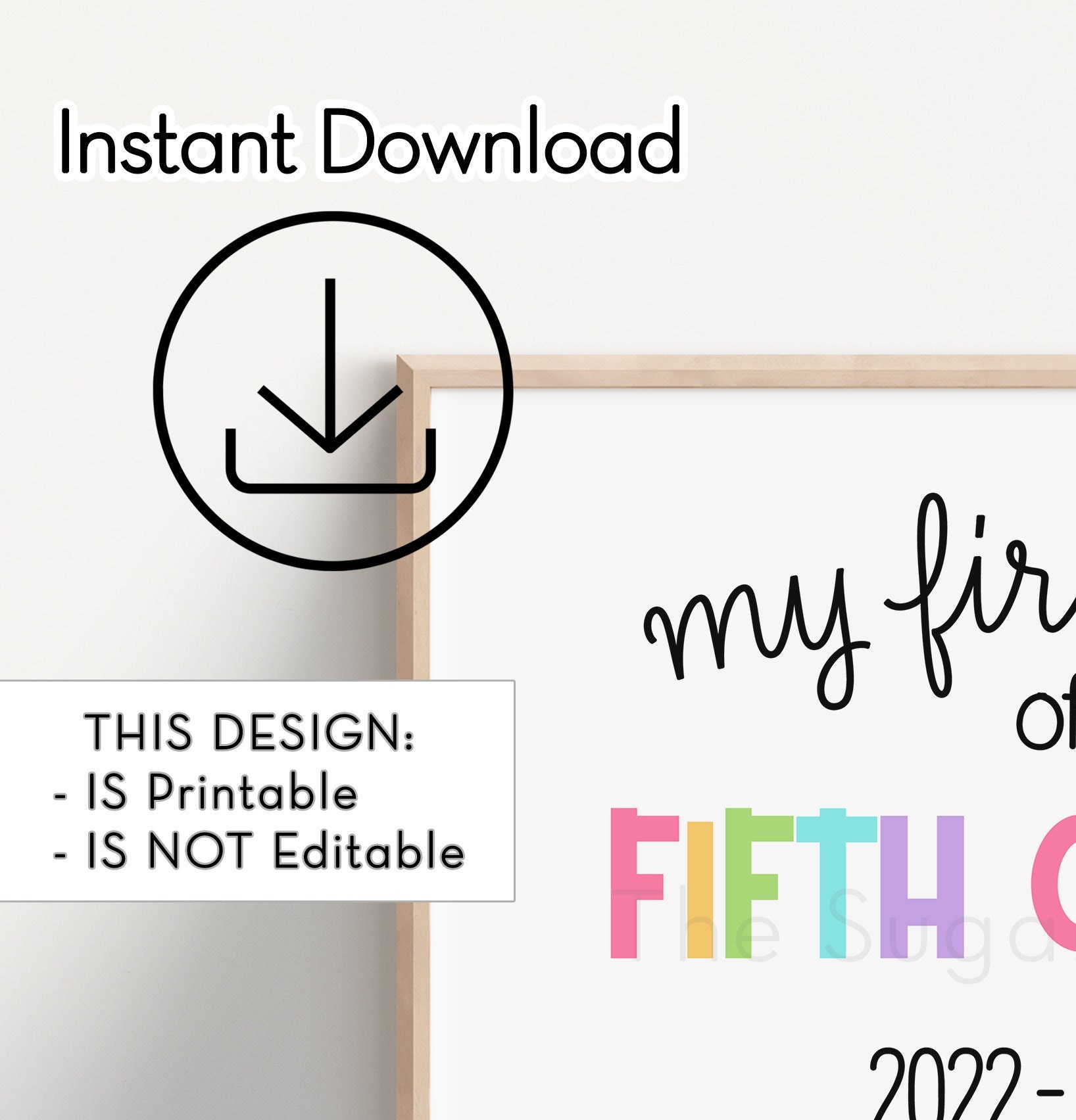 Back to School Sign, First Day of 5th GRADE Sign, 5th Grade Printable ...