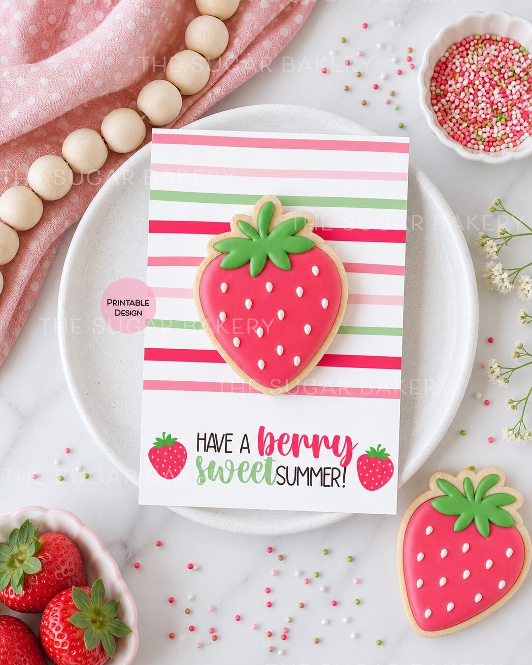 Strawberry Cookie Card Backer Printable, Berry Sweet Summer Cookie Card ...