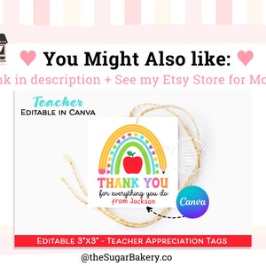 Teacher Appreciation TAGS, TEACHER Thank You Gift Tag, Rainbow Teacher ...