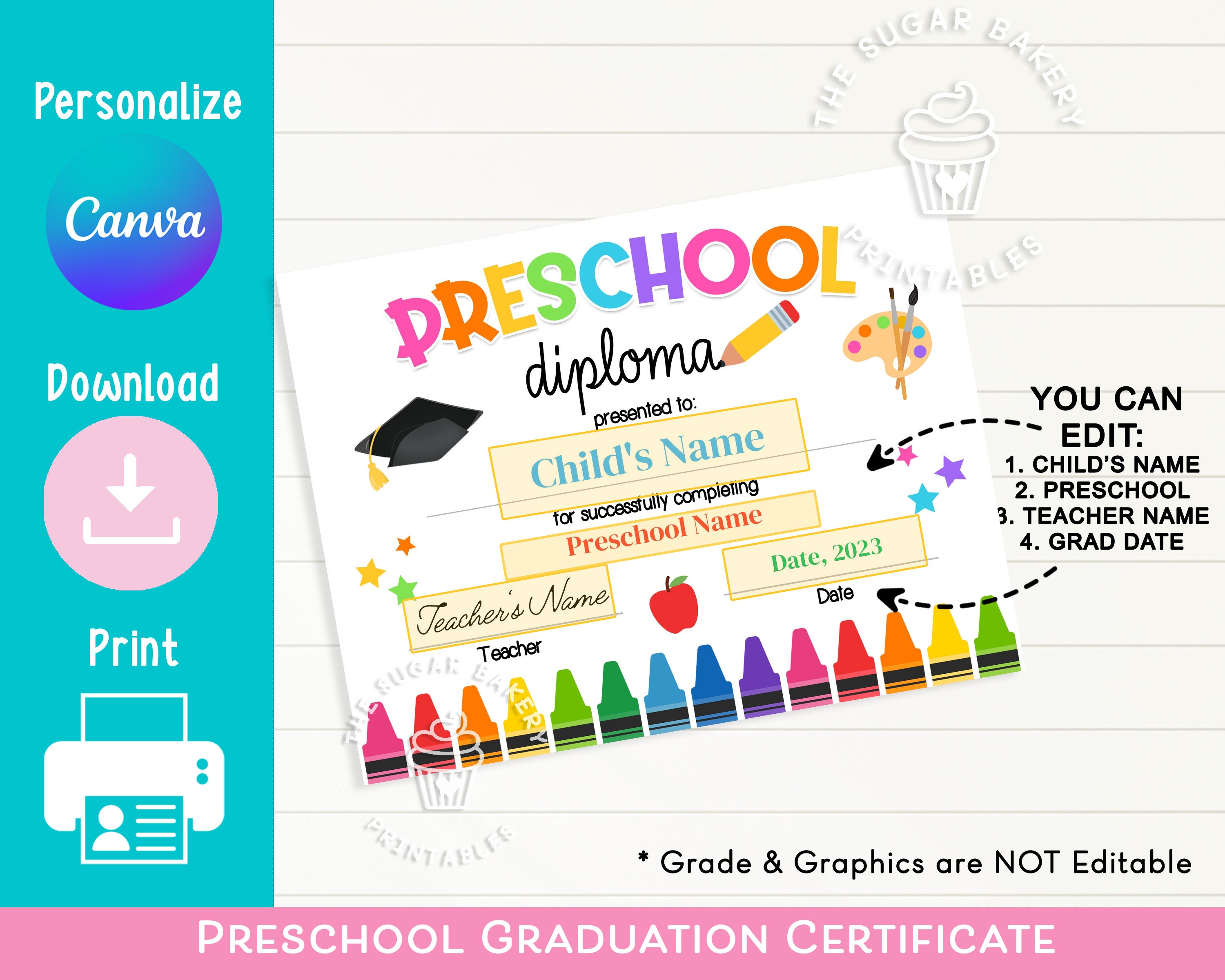 Editable Preschool Diploma Preschool Graduation Diploma - Etsy Australia