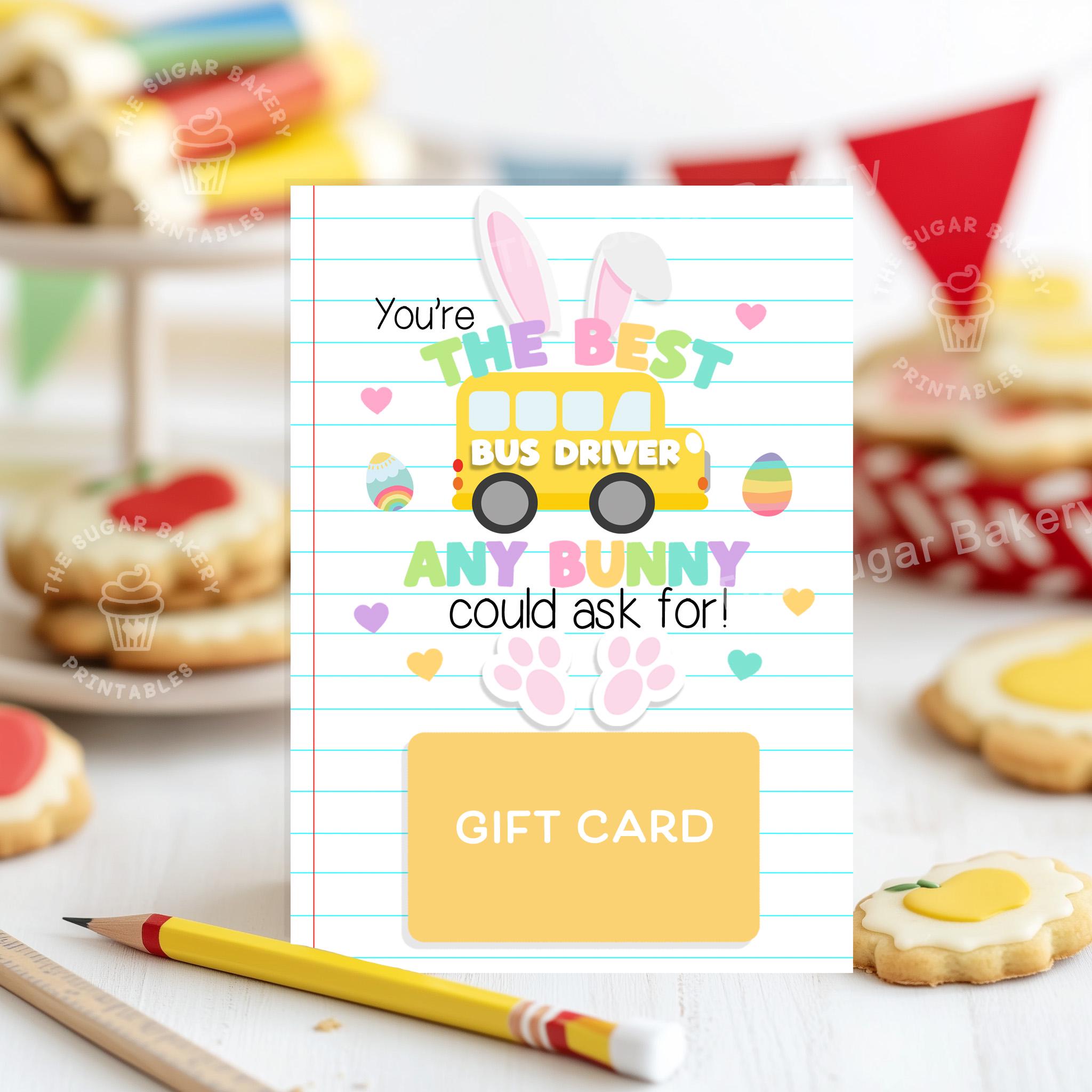 Printable Easter Bunny BUS DRIVER Gift Card Holder, Bus Driver Gift for ...
