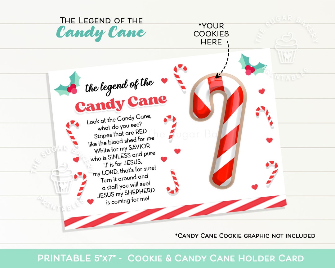 Legend of the Candy Cane Cookie Card, Printable Candy Cane Poem Cookie ...