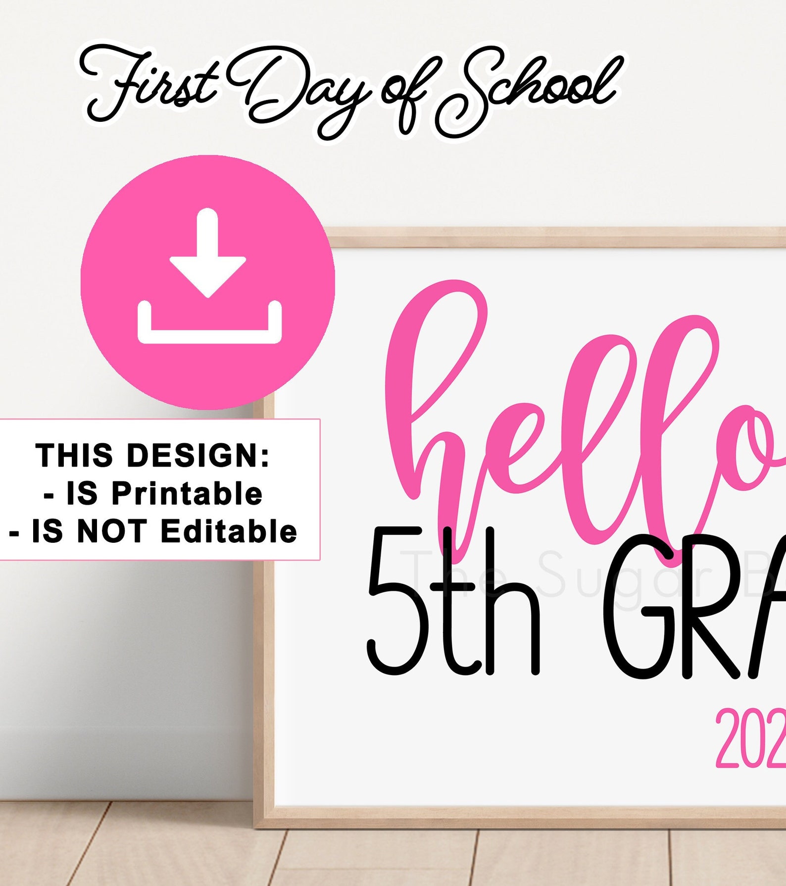 First Day of 5th Grade Sign, Hello 5th Grade Sign, Printable 5th GRADE ...