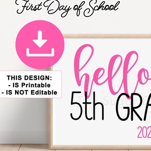 First Day of 5th Grade Sign, Printable First Day of 5th GRADE SIGN Hot ...