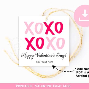 Printable Valentines Day Gift Tag, Hugs and Kisses Tags, XO Valentine ...