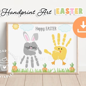 Easter HANDPRINT ART, Printable Bunny & Chick Handprint Craft, Art ...