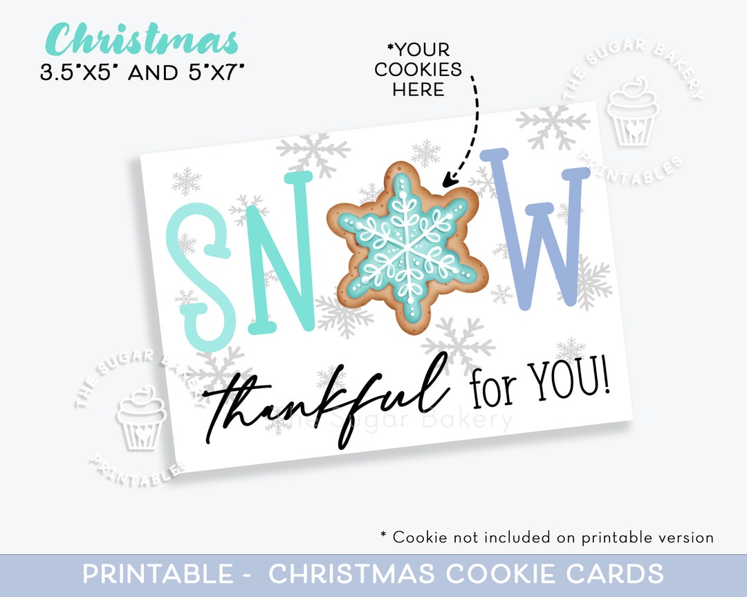 SNOW Thankful for YOU Cookie Card, Snowflake Snowman Cookie Card ...