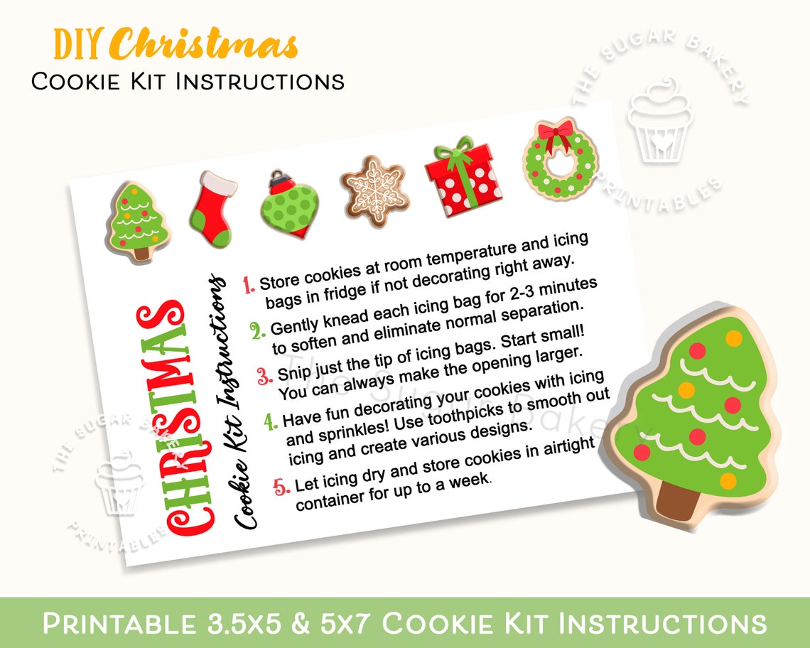 Printable CHRISTMAS DIY COOKIE Kit Instructions, 3.5x5" and 5x7" Cards ...