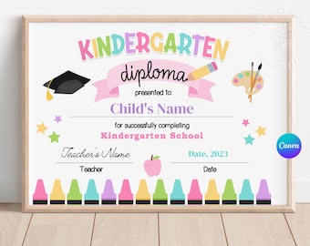 Editable KINDERGARTEN GRADUATION Certificate, Kindergarten Diploma ...