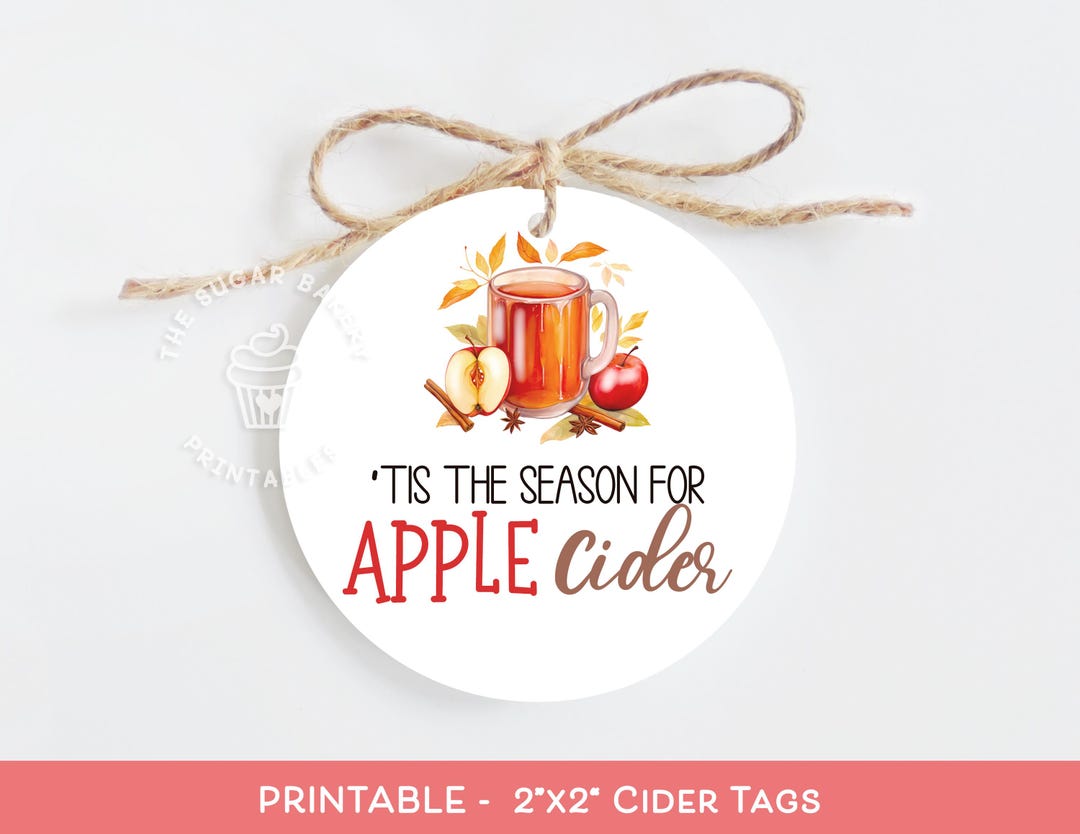 Printable Apple Cider Christmas Gift Tag, Holiday Christmas Cider Favor ...