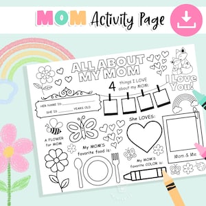 Mother's Day Printable, Mothers Day Gift, All About My Mom, Activity ...