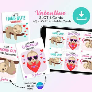 Editable SLOTH Valentine's Day Cards, Sloth Valentine Card, EDITABLE ...