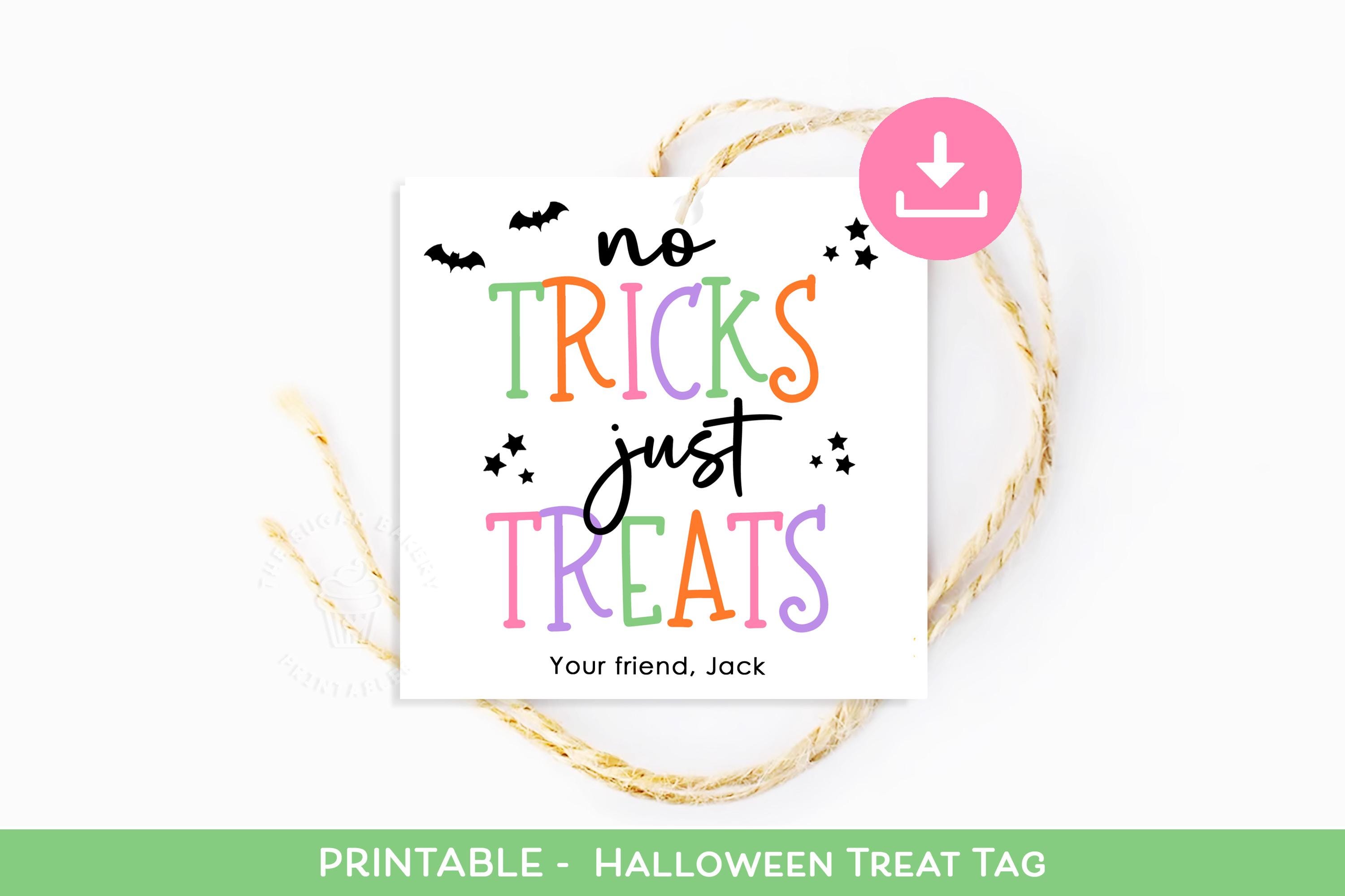 Halloween Cookie Tags, No Tricks Just Treats Halloween Gift Tags ...