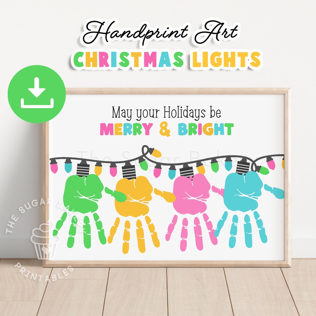 Handprint Christmas Lights, Merry and Bright Christmas Lights Craft ...