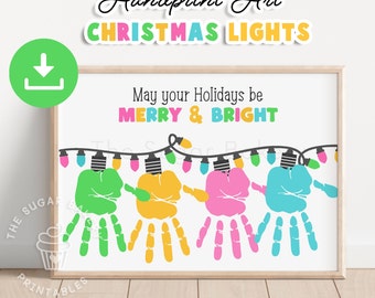 Handprint Christmas Lights Printable Merry and Bright Handprint Art ...