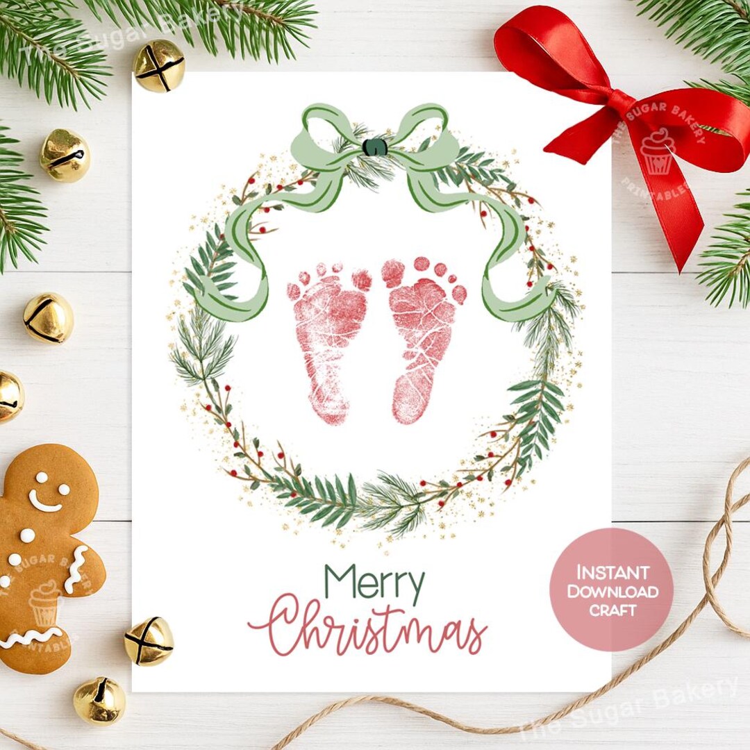 Merry Christmas Wreath Handprint Craft Kids Toddler Handprint Footprint ...