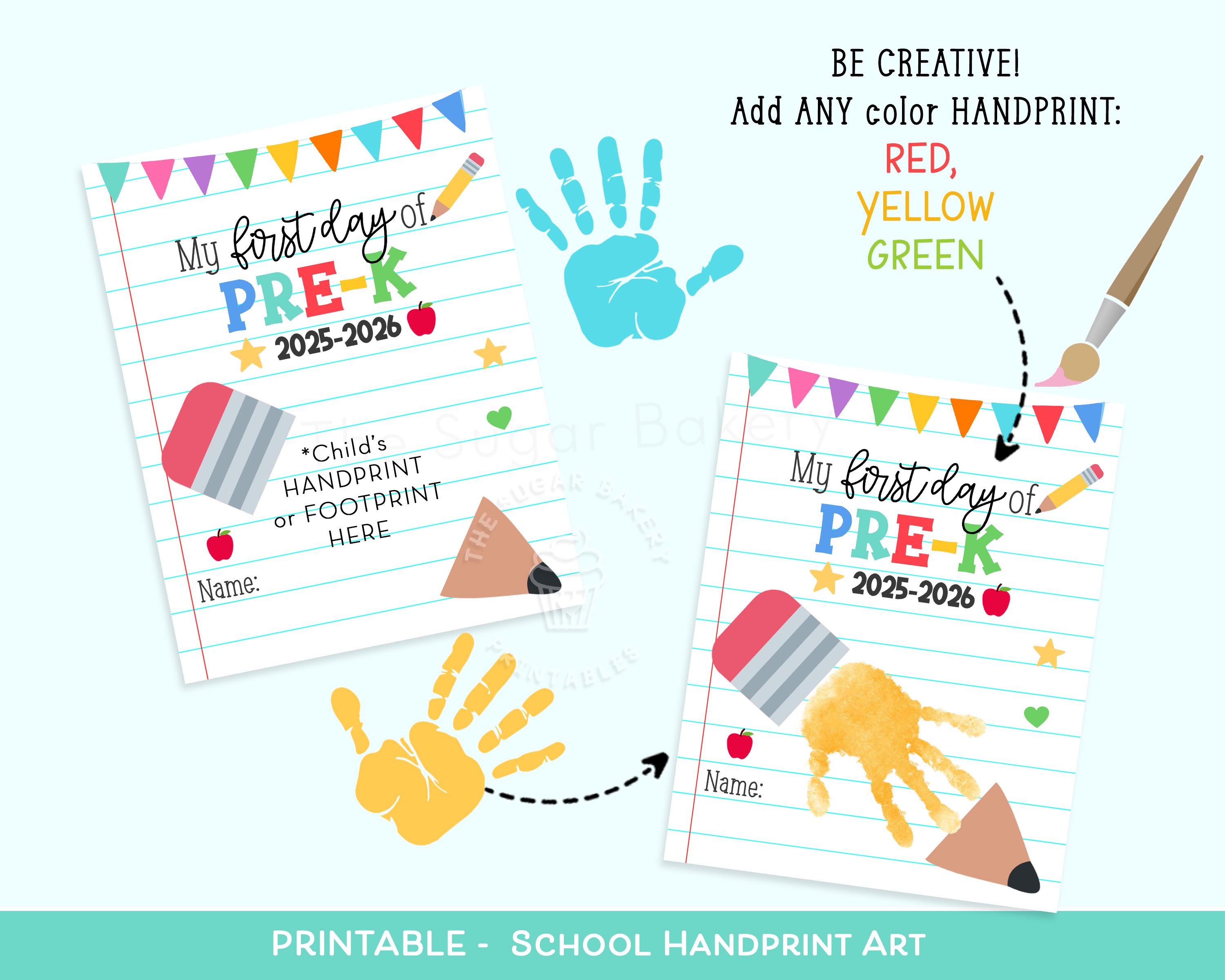 First Day of Prek Handprint Craft Printable 2025 School Keepsake DIY ...
