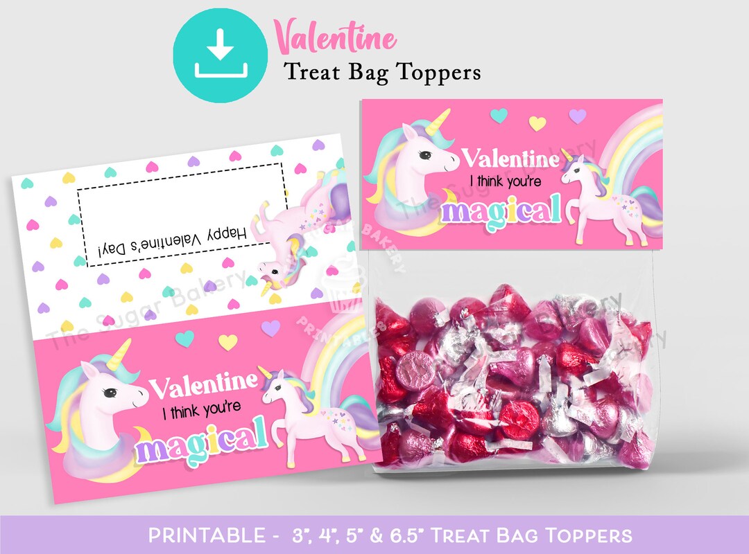 Unicorn Valentine Treat Bag Topper, Valentine Bag Topper, Kids Unicorn ...