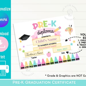 Editable Pre-k Diploma, Pre-k Graduation Diploma, PRE-K Graduation ...
