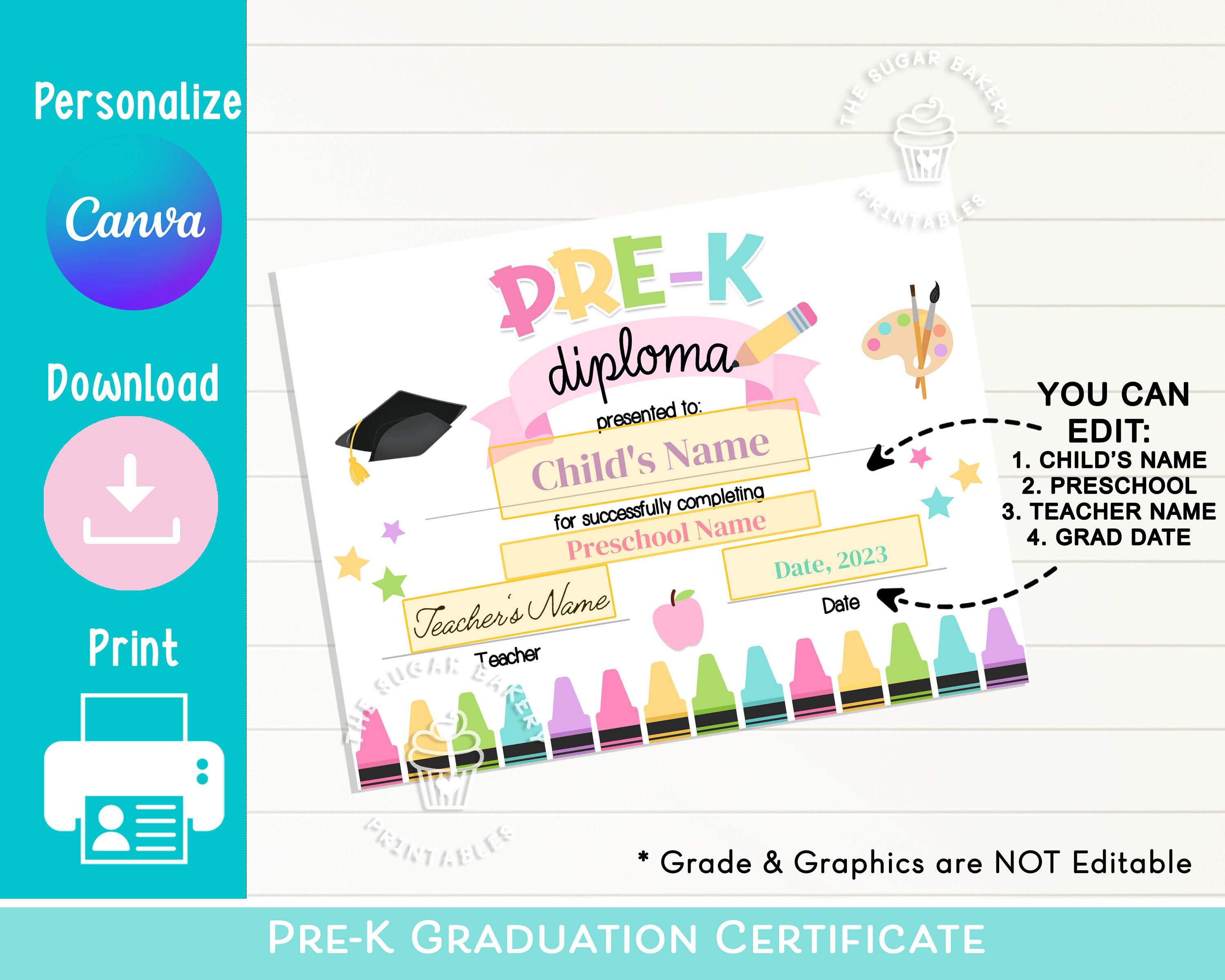 Editable Pre-k Diploma, Pre-k Graduation Diploma, PRE-K Graduation ...