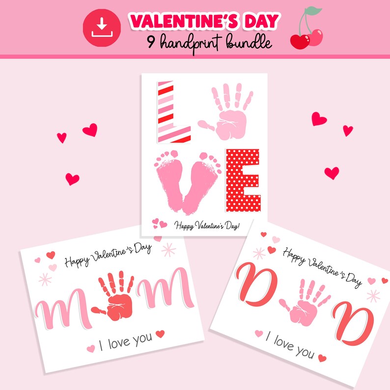 Valentine’s Day Handprint Art Craft Bundle, 9 Cute Designs for Kids ...