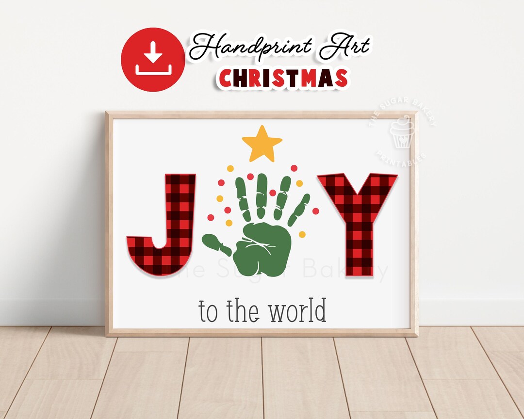 JOY to the World Handprint Art, Buffalo Plaid Christmas Tree, Preschool ...