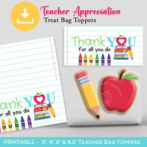 Teacher THANK YOU Treat Bag Topper Printable Teacher Appreciation Gift ...