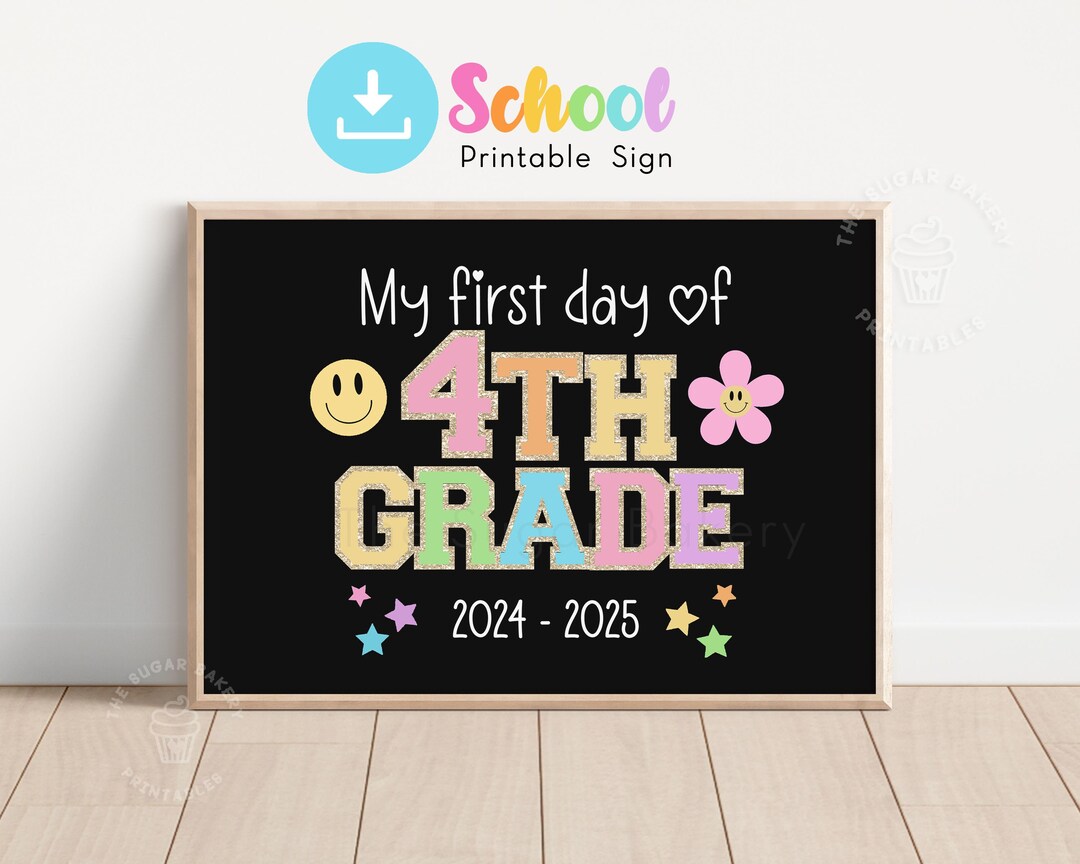 First Day of 4th GRADE Sign, RETRO 4th Grade Printable Sign, Back to ...