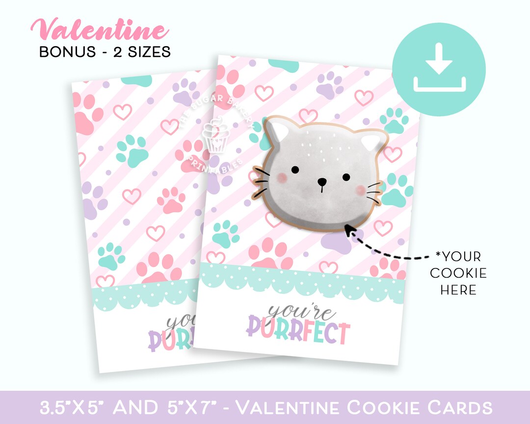 You're PURRFECT Kitty Valentine Cookie Card, Printable Mini 3.5x5 and ...