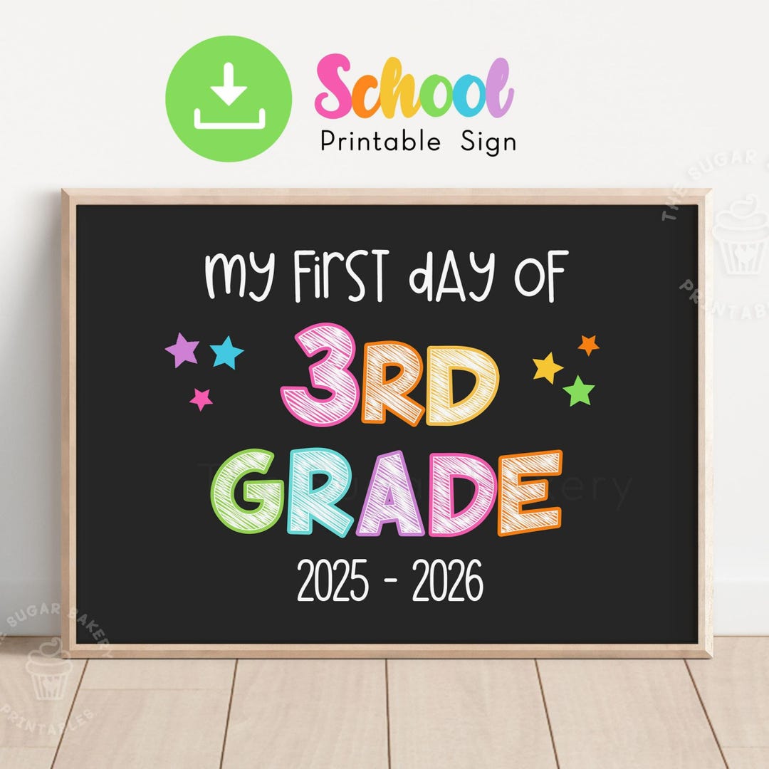 First Day of 3rd Grade School Sign Printable Third Grade Sign Hello 3rd ...
