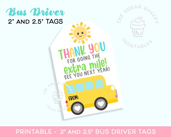 BUS DRIVER Thank You Tags Thank You for Going the Extra Mile - Etsy