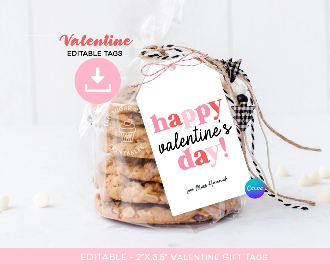 Printable Happy Valentine's Day Cookie Tags, EDITABLE Valentine's Day ...
