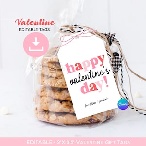 Printable Happy Valentine's Gift Tags, EDITABLE Valentine's Day TAGS ...