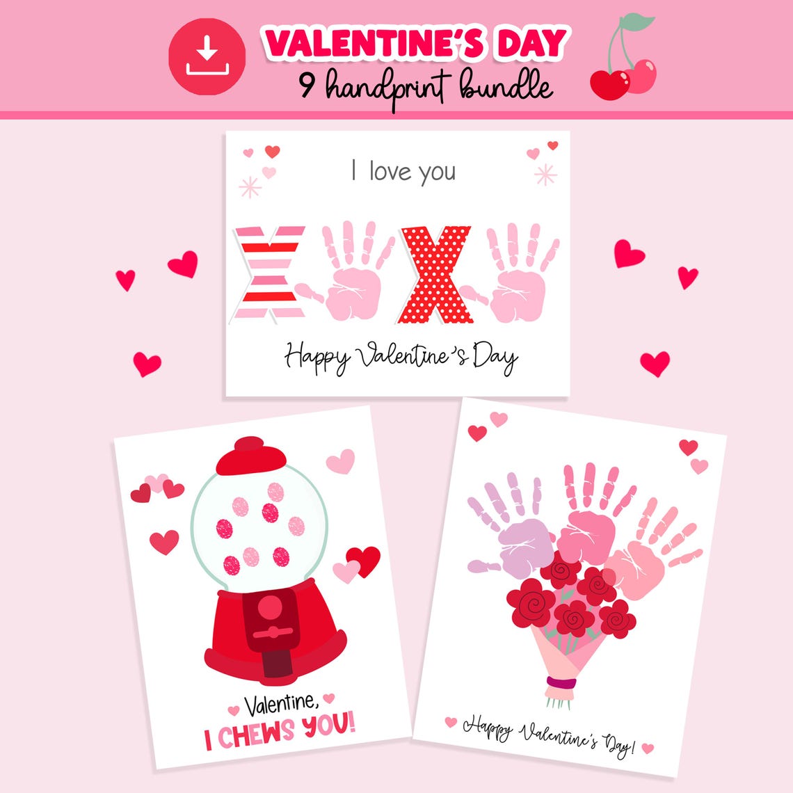 Valentine’s Day Handprint Art Craft Bundle, 9 Cute Designs for Kids ...