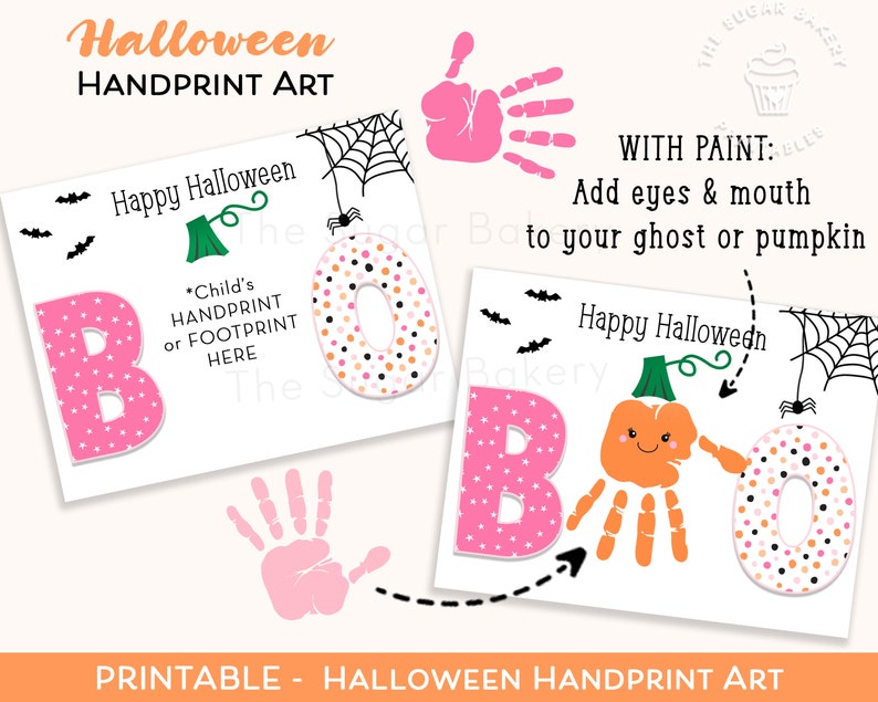 Happy Halloween Handprint Art, Ghost BOO Pumpkin Handprint Craft ...