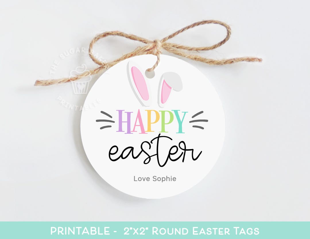 Happy Easter TAGS, Happy Easter Bunny Ear Tags, Easter COOKIE TAGS ...