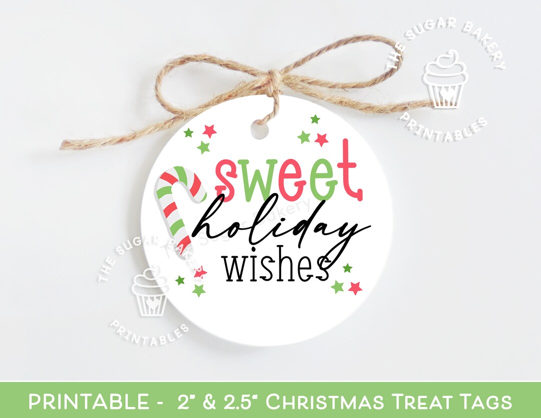 SWEET Holiday Wishes Cookie Tag, Candy Cane Cookie Tag, Printable ...