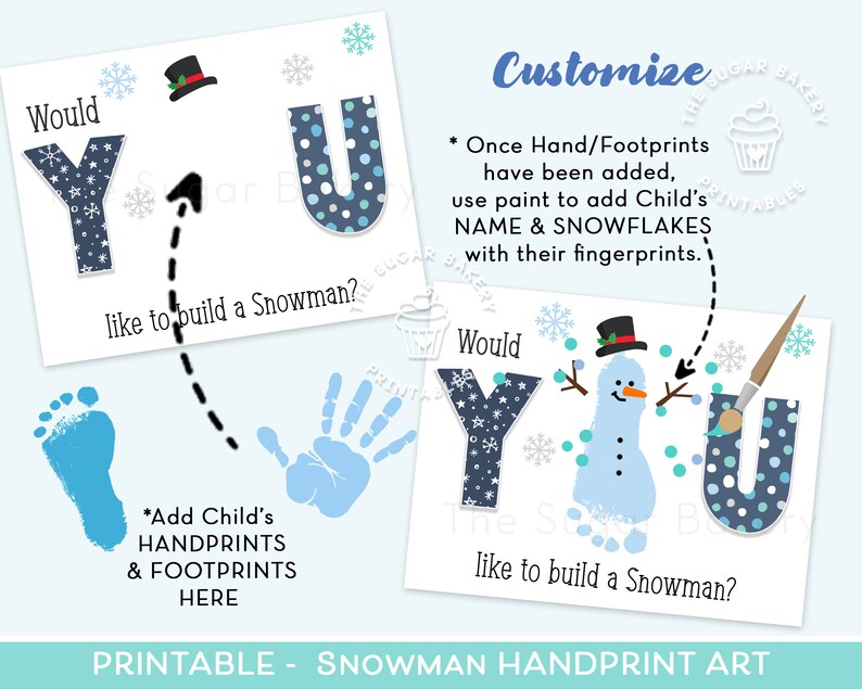 SNOWMAN Handprint Art, Christmas Handprint Craft, Snowman Winter ...