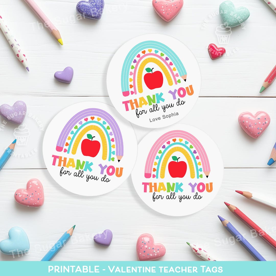 Valentine THANK YOU Teacher Tags, Teacher Appreciation Tag, TEACHER ...