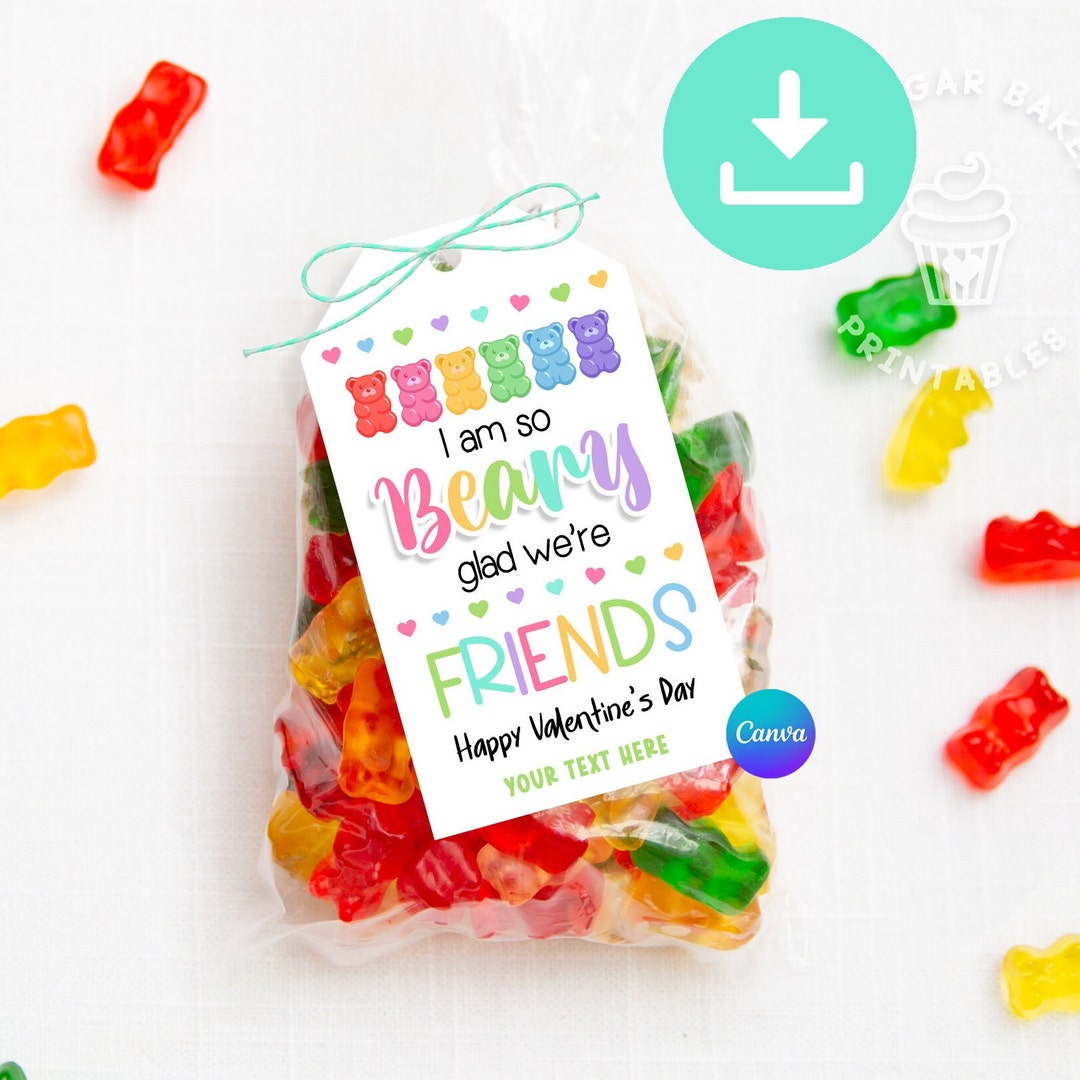 Printable Valentines Day GUMMY Bear Tag, Editable Valentines Cards for ...
