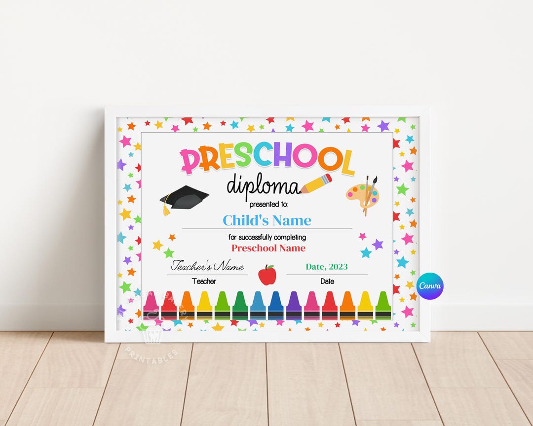 Editable Preschool Diploma, Preschool Graduation Diploma, PRESCHOOL ...