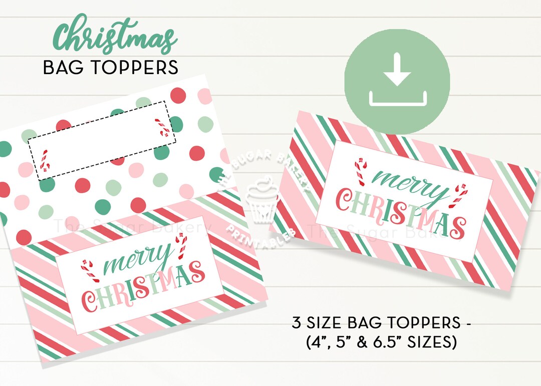 Candy Cane Cookie Bag Topper, Christmas Treat Bag Toppers, Printable ...