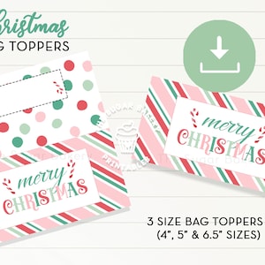 Candy Cane Cookie Bag Topper, Christmas Treat Bag Toppers, Printable ...
